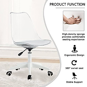 Clear Desk Chair, Plastic Home Office Chair, Acrylic Rolling Chair, Plastic Chairs for Office, Home, Make Up, Small Space, Bed Room (1, Clear/White Base)