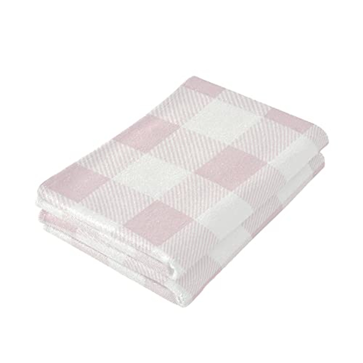 xigua Light Pink Plaid Hand Towels for Bathroom Set of 2, Soft Absorbent Cotton Face Washcloths for Kitchen Hotel Gym Swim Camp Beach Spa, 14 x 28 in