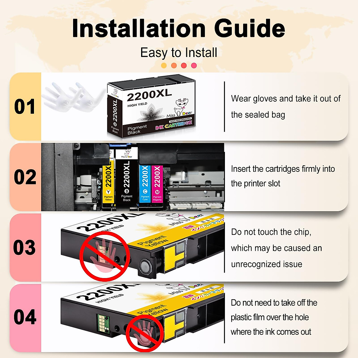 MS Deer Compatible PGI-2200XL Pigment Ink Cartridges Replacement for Canon 2200 XL for Maxify MB5420 MB5320 MB5120 MB5020 iB4120 iB4020 Printers (2 Pigment Black, 1 Cyan, 1 Magenta, 1 Yellow) 5-Pack