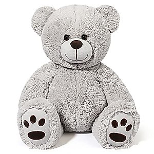 LotFancy Teddy Bear Stuffed Animal, 20 inch Gray Stuffed Bear Plush Toy, with Cute Footprints, Gift for Kids Baby Toddlers on Baby Shower, Birthday, Christmas, Valentine's Day, Easter Decoration
