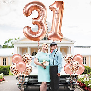 KatchOn, Rose Gold 31 Balloons Numbers - 40 Inch, Pack of 12 | 31 Birthday Decorations for Women | 31 Birthday Balloon With Confetti Balloons | 31st Birthday Decorations for Women | 31 Number Balloons