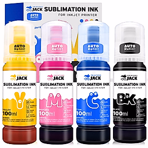 Printers Jack 4x100ml Sublimation Ink Auto Refill for Epson EcoTank Supertank Printers ET-2720 ET-4700 ET-2760 ET-3760 ET-4760 ET-2700 ET-2750 ET-4750 L3110 L3150 /Upgrade Version/Free ICC Printing