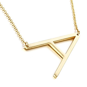 MOMOL Sideways Initial Necklace 18K Gold Plated Stainless Steel Large Big Letters A Pendant Necklace Script Name Monogram Necklaces for Women