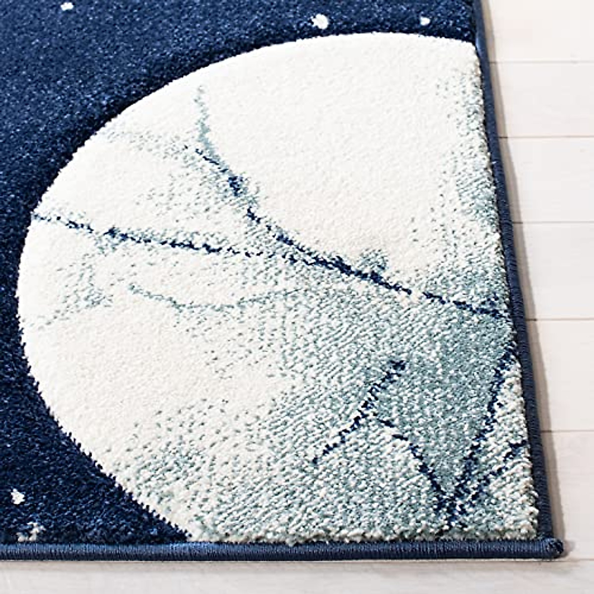 SAFAVIEH Carousel Kids Collection 4' x 6' Navy/Ivory CRK103N Outer Space Non-Shedding Playroom Nursery Bedroom Accent Rug