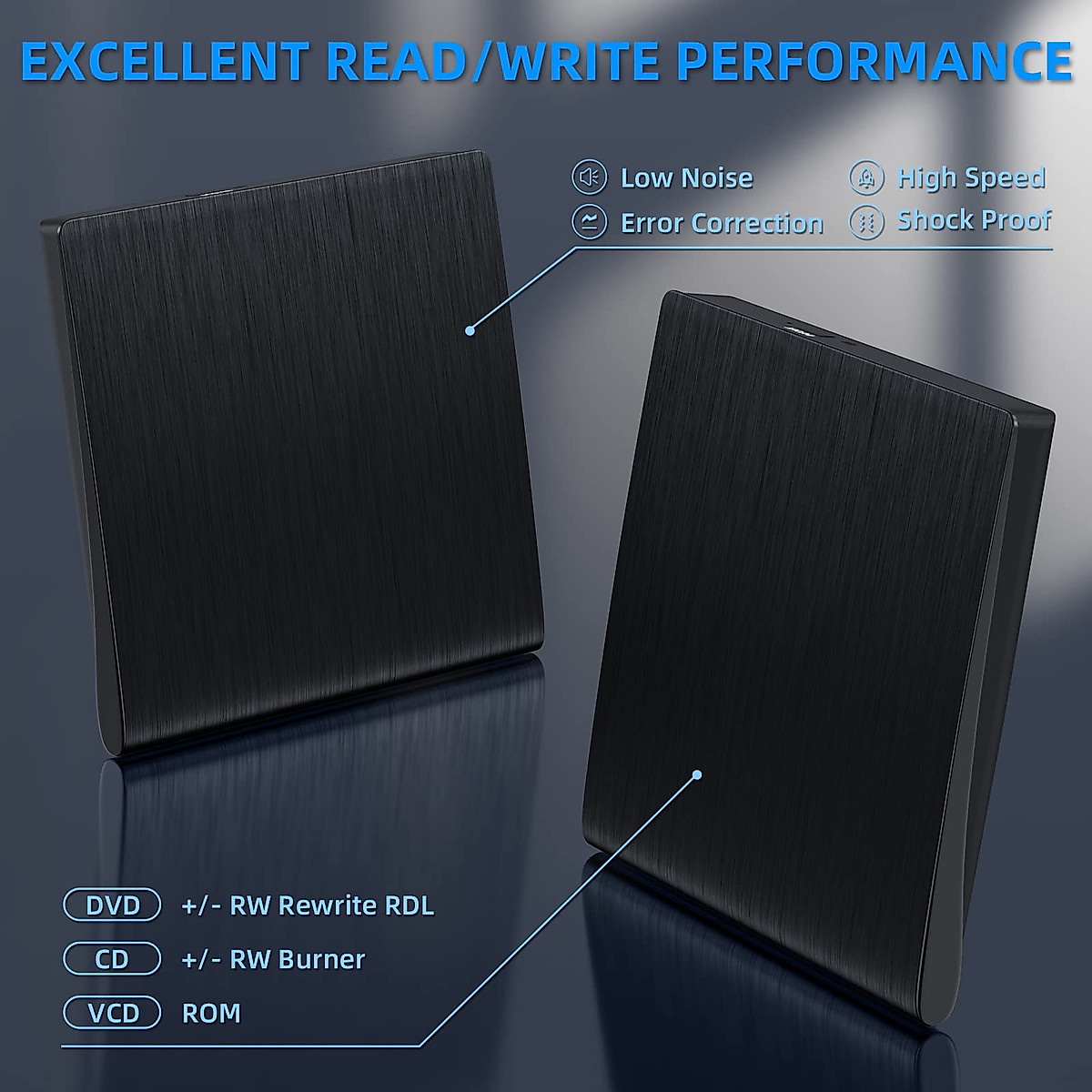 BILEYCHA External DVD/CD Drive, USB 3.0 Slim Portable CD DVD +/-RW Drive, External DVD/CD ROM Writer for Laptop or Desktop Compatible with Windows XP/7/8/10, Mac OS, Linux