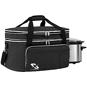 Golkcurx Double Layer Slow Cooker Bag for 6-8 Quart Oval CrockPot and Hamilton Beach Models, with Padded Adjustable Strap, Top Zip Compartment, and Front Pocket for Utensils(Bag Only)