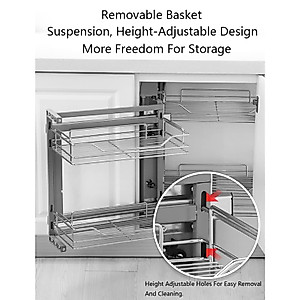 QLYFWLKQ 15" Blind Corner Organizers, Magic Corner Base Cabinet Pull Out Left, 2 Tier Pull Out Cabinet Organizer for Kitchen Cabinet (LeftOpen)