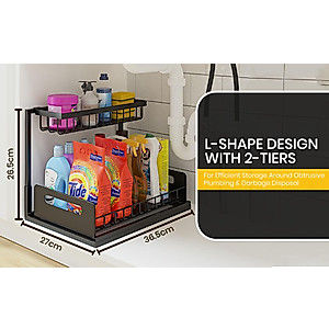 Under Sink Organizer, Pull Out Cabinet 2-Tier Sink Organizer for Small Bathroom Space for Home, Kitchen Laundry Room Organization, Bathroom Sink Shelf Cabinet Organizer, Rust-Resistant