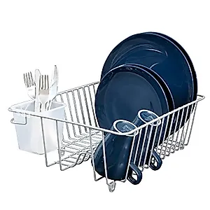 Smart Design Dish Drainer Rack - Small - in Sink or Counter Drying - Steel Metal Wire - Cutlery, Plates, Dishes, Cups, Silverware Organization - Kitchen (Silver - 14 x 5.5 Inch)