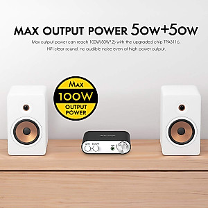 Nobsound NS-10G Bluetooth 5.0 2 Channel Power Amplifier HiFi Stereo Audio Mini Amp Wireless Receiver 50Wx2 for Home Speaker with USB & Bass Sound Effect (Black)