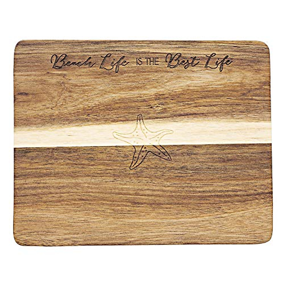 Pavilion Gift Company Beach Best Life Starfish 7 x 9 Inch Cutting Cheese Board, Set of 4 Forks with Debossed Text, 9", Brown