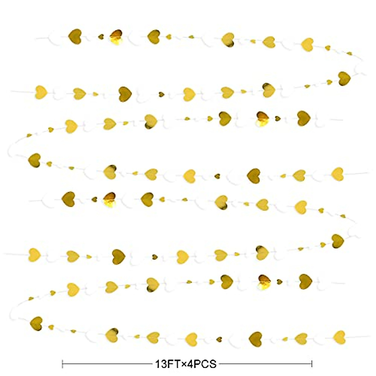 52Ft White and Gold Heart Garland Hanging Love Heart Streamer Banner for Anniversary Bachelorette Valentines Day Mothers Fathers Day Engagement Wedding Bridal Shower Birthday Party Decoration Supplies