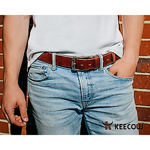 KEECOW Men's 100% Italian Cow Leather Belt Men With Anti-Scratch Buckle,Packed in a Box (1001-brown, 115cm (Pant Size:34-38))