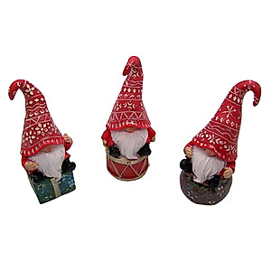 Wowser Festive Holiday Sitting Gnome Figurines, Christmas Decoration, 3 Assorted, 5 Inches