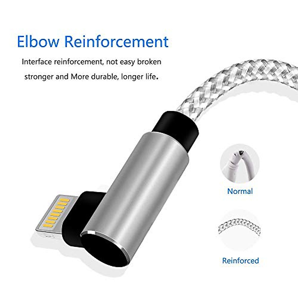 Lightning Cable, 3 Pack 10FT Right Angle Aluminum Alloy Durable and Fast Charging Cable Compatible with iPhone Charger 12/11/Pro/ XS/XS Max/XR/X/ 8/8 Plus/7 Plus/7/6 Plus/6/5S/5/Pad (Silver, 10ft)