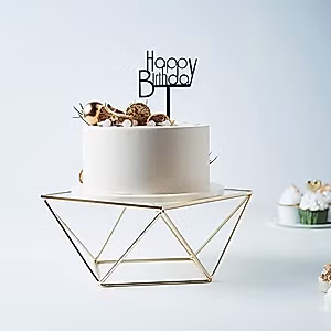 Efavormart 10" Square Gold Metal Geometric Cake Stand Gold Cake Riser with Glass Top Glossy Metallic Finish for Dessert Cupcake Pastry Candy Display Plate Event, Birthday Party