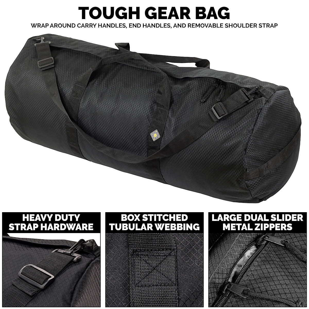 North Star Sports SD1842 Diamond Ripstop Standard Duffle Gear Bag 18"H x 18"W x 42"L, 175 Liter, Midnight Black Duffel Northstar Bags