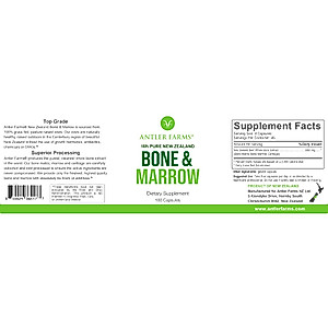 Antler Farms - 100% Pure New Zealand Bone & Marrow, 180 Capsules, 750mg - Grass Fed, Pasture Raised Whole Bone Extract, Cold Processed, Healthy Essential Fats, Stem Cells, Collagen, Calcium