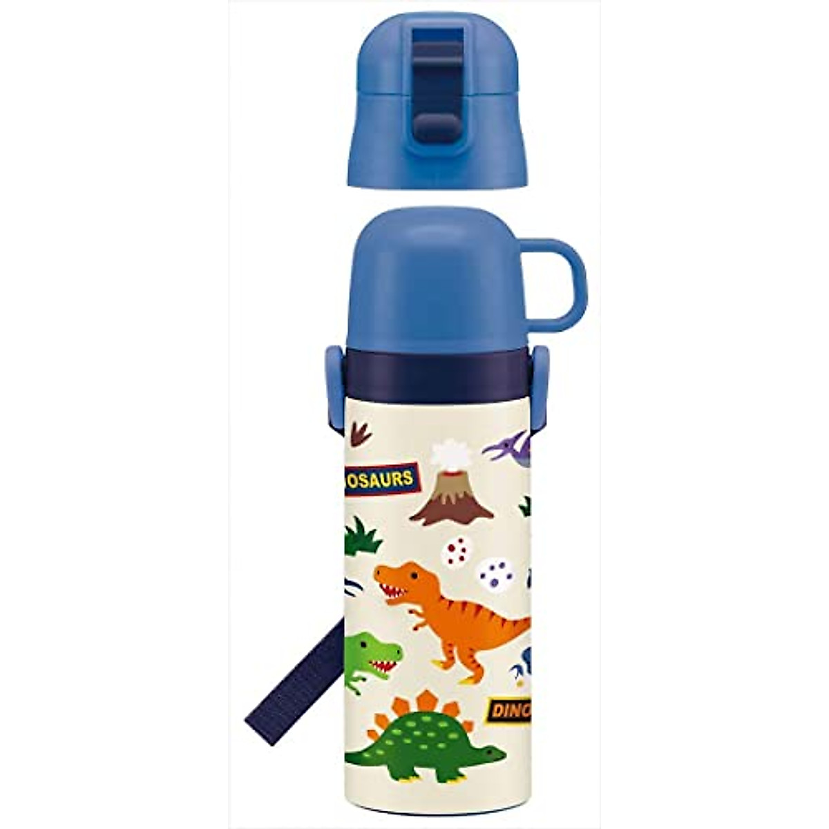 Skater SKDC4-A Children's 2-Way Stainless Steel Kids Water Bottle with Cup, Dinosaur, 15.2 fl oz (430 ml), Boys