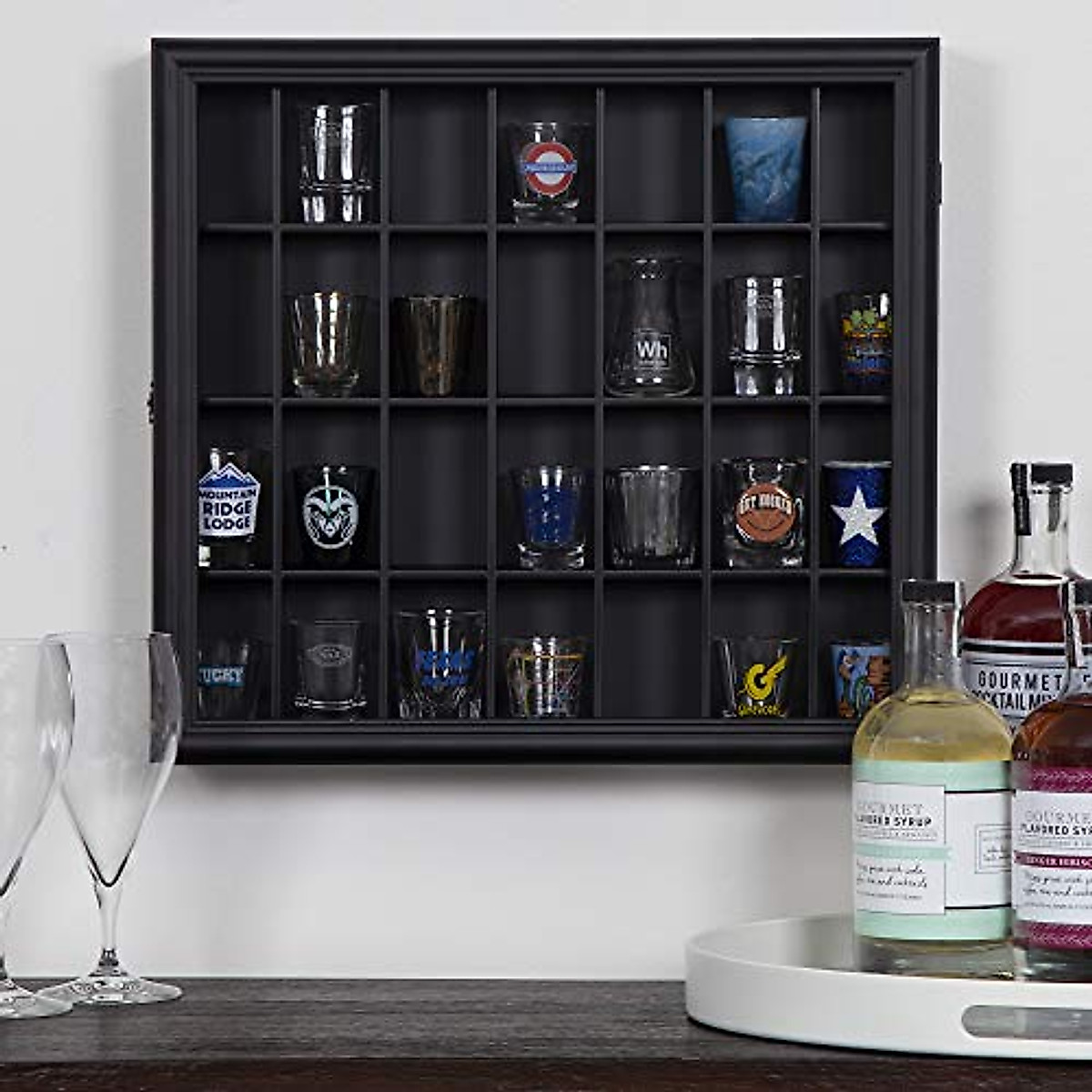 Gallery Solutions 18x16 Shot Glass Hinged Front Display Case, 18" x 16", Black