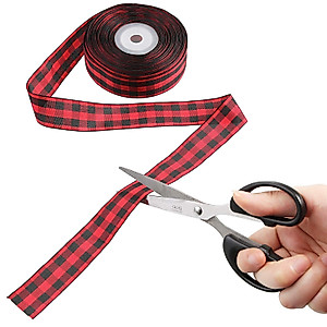 50 Yards Black and Red Buffalo Check Plaid Wired Ribbon Gingham Ribbon 3/8" Wide for Christmas Tree Wreath Bows Festive Farmhouse Decoration Gift Wrapping Crafts Floral Arrangement