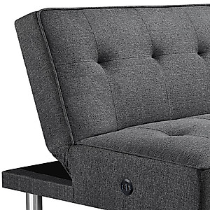 Topeakmart Fabric Futon Sofa, Convertible Futon Bed, Folding Couch, Sectional Sleeper Sofa for Small Space with USB Ports, Folding Sofa for Compact Living Space, Apartment, Office, Living Room Gray