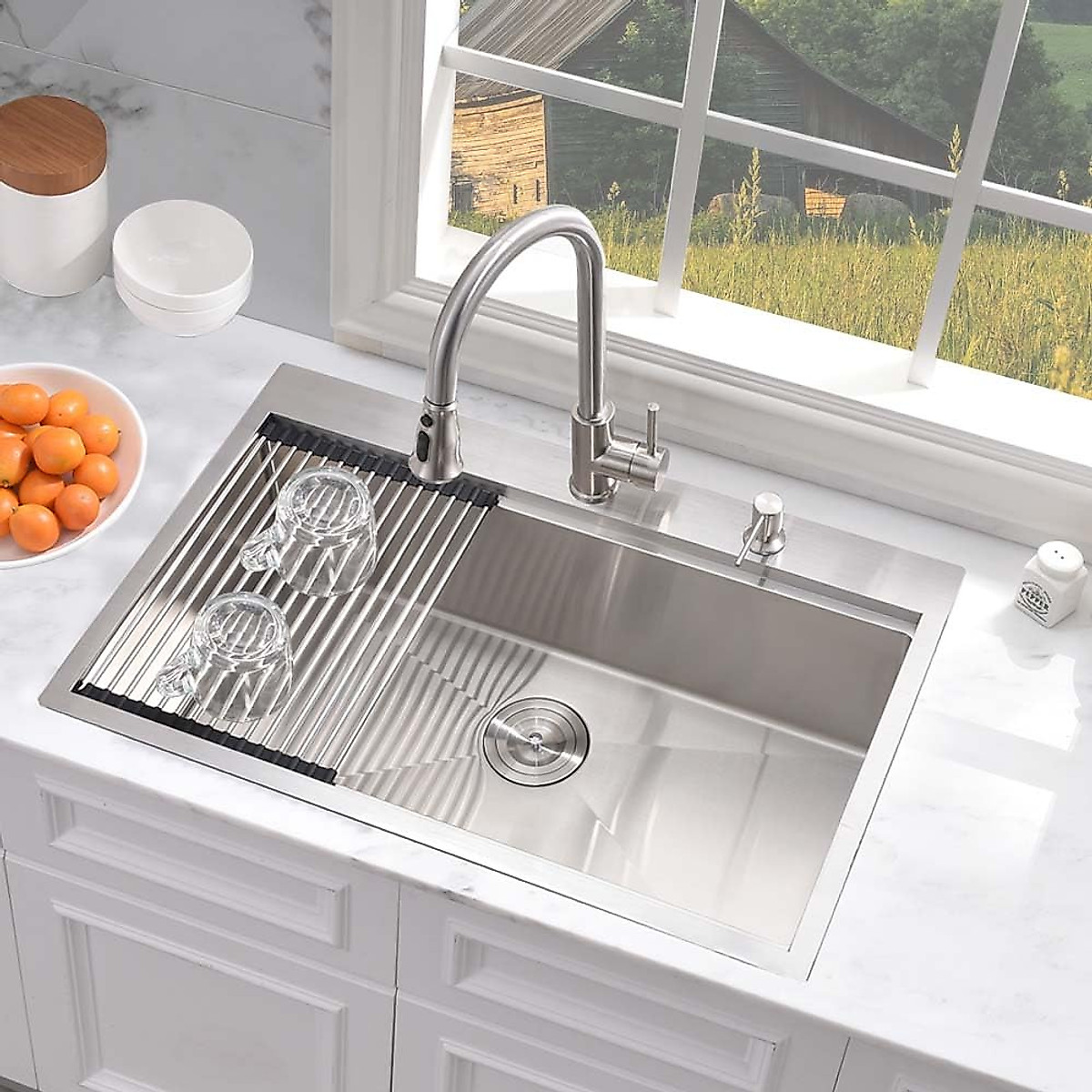 31 Inch Drop In Kitchen Sink Workstation- Wesliv 31x20 Inch Drop Sink Topmount Ledge Workstation Stainless Steel 16 Gauge Single Bowl Overmount Kitchen Sink with Cutting Board