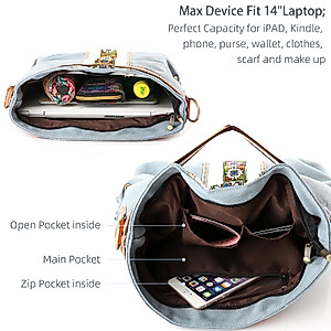 Women Canvas Crossbody Bag Shoulder Bag, Vintage Heavy-duty Tote Handbag (Light Blue) Medium