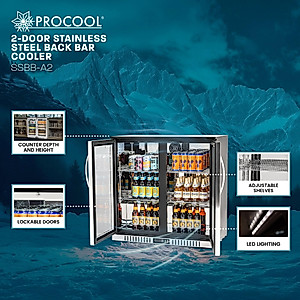 New Procool Refrigeration 2-door Glass Front Stainless Steel Back Bar Cooler; 36" Wide, Counter Height Refrigerator