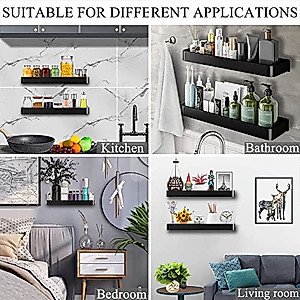 IUKPPTUI Bathroom Shelf Wall Mounted Decor Shower Rack Cosmetics Organizer Aluminium Floating Shelves for Kitchen Storage Black