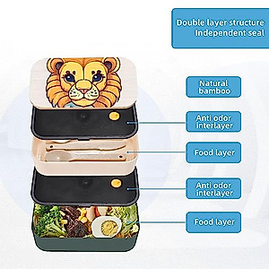 Cartoon Cute Little Lion Adult Lunch Box, Bento Box, With Cutlery Set Of 3, 2 Compartments, Rectangular, Lunch Box For Adults