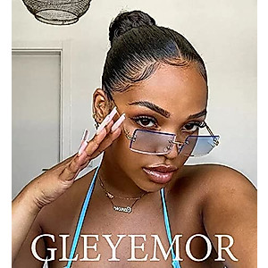 Gleyemor Rimless Rectangle Sunglasses for Women Mens Fashion Vintage Frameless Square Glasses with Gradient Lens (Blue/Pink)