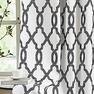UGOUTRY Black White 84 Inch Long Full Blackout Curtains for Bedroom, Thermal Insulated Grommet Window Treatments, Geometric Patterned Drapes 2 Panels, 52'' W