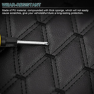 1 Yard Vinyl Faux Leather Quilted Fabric with 0.27" Foam Backed,63"Wide Leather Material for DIY Upholstery,1.9"×2.7"Diamonds Pattern,Black(Black Thread)