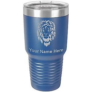 LaserGram 30oz Vacuum Insulated Tumbler Mug, Lion Head, Personalized Engraving Included (Dark Blue)
