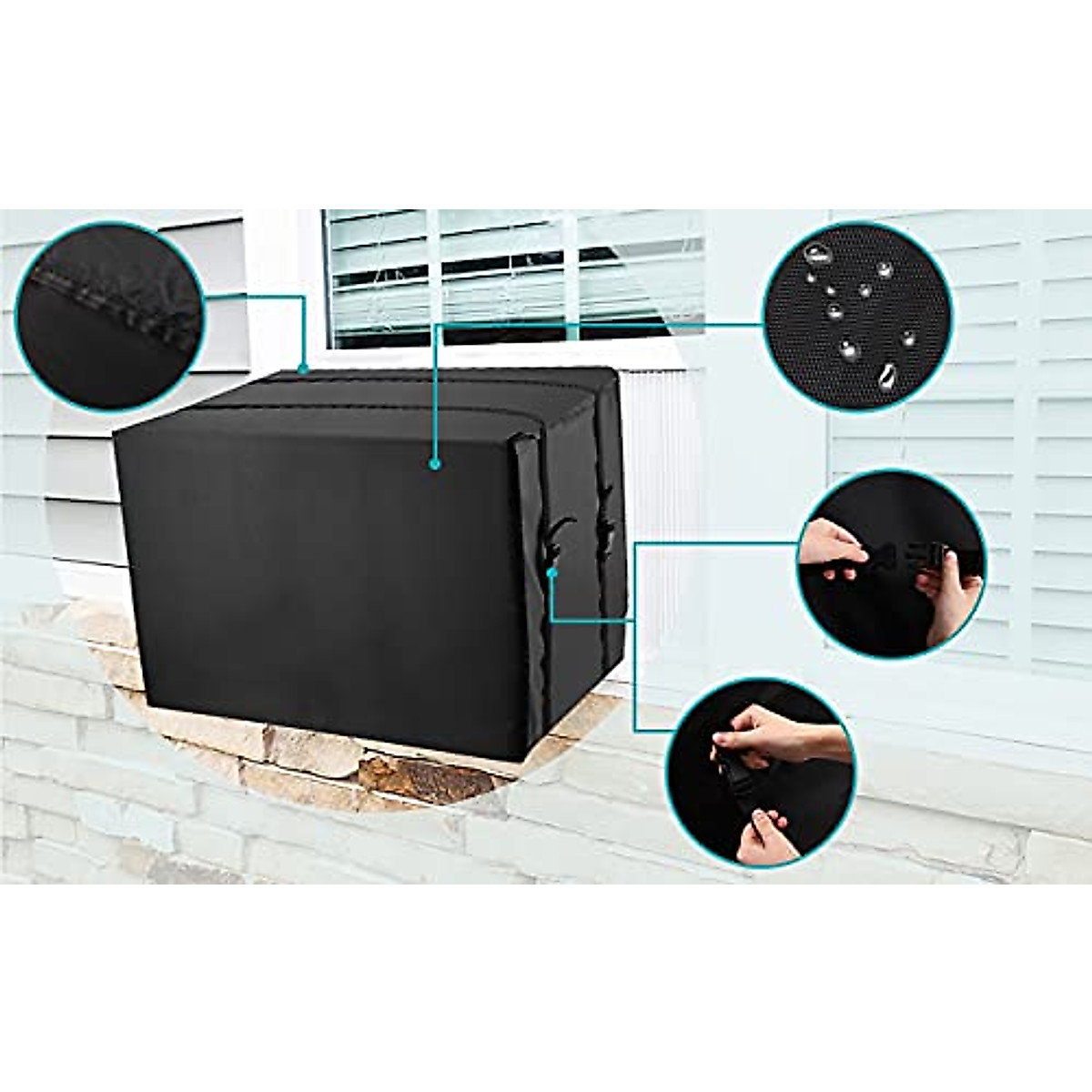 Yesland Window Air Conditioner Cover Outdoor, 25.5''W x 21''D x 17''H Outside Window AC Unit Cover with 2 Adjustable Straps, Black Large Window A/C Cover Bottom Covered AC Covers for Winter