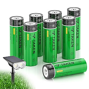 Taken 14430 3.2 Volt Rechargeable Solar Battery, 3.2V 450mAh 14430 LiFePO4 Rechargeable Battery for Solar Panel Outdoor Garden Lights (NOT AA Battery) - 8 Pack