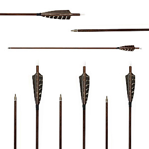 Letszhu Archery Carbon Arrows Wooden Grain Shaft 500 Spine with Feather Fletching for Hunting Target Shooting (28 Inch Arrows 6 Pack)