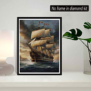 SKRYUIE 5D Landscape Diamond Painting Kits - DIY Diamond Art Kits for Adults Ocean Sailboat, Full Round Drill - Crystal Cross Stitch - Adults Craft for Wall & Office Decor - 12x16 inch