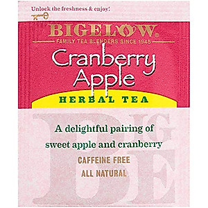Bigelow Cranberry Apple Herbal Tea Bags 28-Count Box (Pack of 1) Cranberry Apple Hibiscus Flavored Herbal Tea Bags All Natural Non-GMO