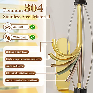 Paper Towel Holder Under Cabinet with 2 Hooks, Paper Towel Holder Wall Mount with Damping Effect, Self-Adhesive or Drilled Paper Roll Holders for Kitchen, Bathroom, RV(Gold)