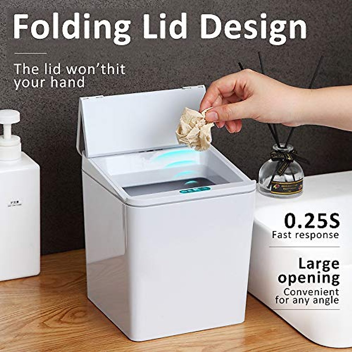 NORMIA RITA 1.6 Gallon Mini Automatic Trash Can for Car Desktop Kitchen Small Touchless Garbage Can with Lid 0.25S Fast Response Sensor