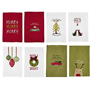 Mud Pie Christmas Waffle Towel, Red Truck, 25" x 16"