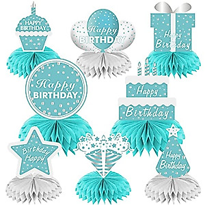Teal Birthday Decorations Table Centerpieces for Women Girls, 8pcs Breakfast Blue Happy Birthday Honeycomb Centerpieces Party Supplies, Teal Blue Bday Party Table Topper Decor