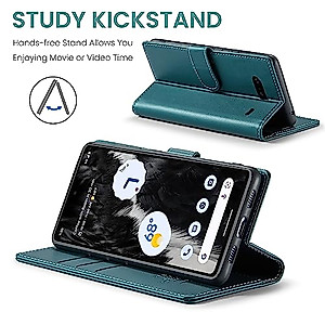 FLIPALM for Google Pixel 7 Wallet Case with RFID Blocking Credit Card Holder, PU Leather Folio Flip Kickstand Protective Shockproof Cover Women Men for Pixel 7 5G Phone case(Blue-Green)