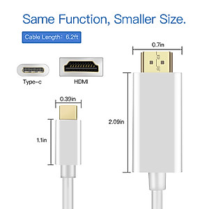 KUYIA USB C to HDMI Cable 6 Feet 4K@60Hz Thunderbolt 3 to HDMI Compatible with MacBook Pro 2018 2019, iPad Pro, MacBook Air 2018 2019, Surface Book 2, iMac, ChromeBook, Galaxy S9 (White)