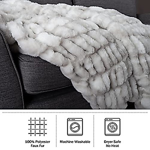 Lavish Home Oversized Ruched Faux Fur Blanket, 60x80-Inch Jacquard Faux Fur Queen-Size Throw for Beds and Sofas, Gray
