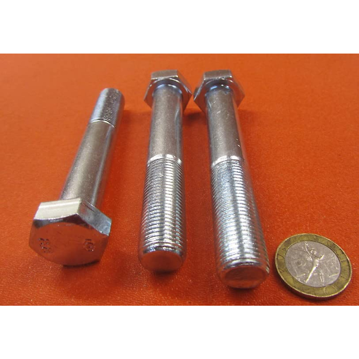 Class 8.8 Zinc Plated Steel Hex Head Bolts PT M16 x 1.5 mm x 100 mm Long 3 pcs.