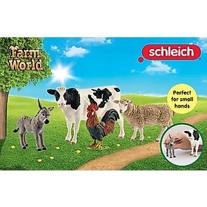 Schleich Farm World - Starter Set, Includes 4 x Collectible Toy Farm Animals, Cow, Sheep, Donkey Foal and Rooster Farm Animal Toys for Kids Ages 3+