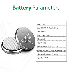 LiCB CR1225 Battery,Long-Lasting & High Capacity CR1225 Lithium Batteries,3 Volt Coin & Button Cell (5-Pack)